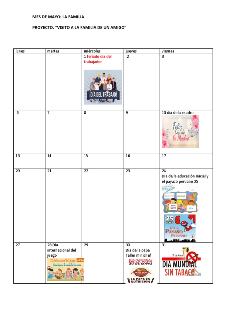 Calendario Civico Mes De Mayo Pdf