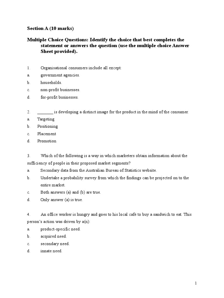 Consumer Behaviour Final Exam Sample Paper | PDF | Perception ...