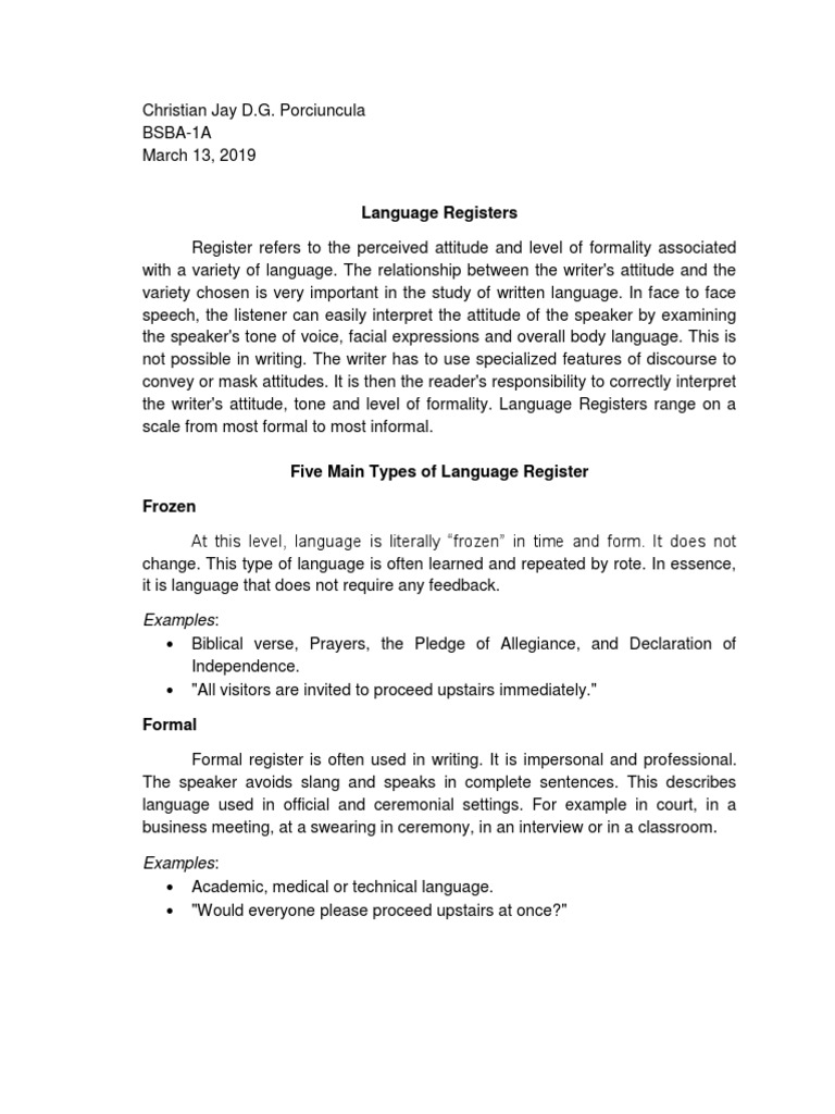 Language Registers: Examples | PDF | Speech | Human Communication