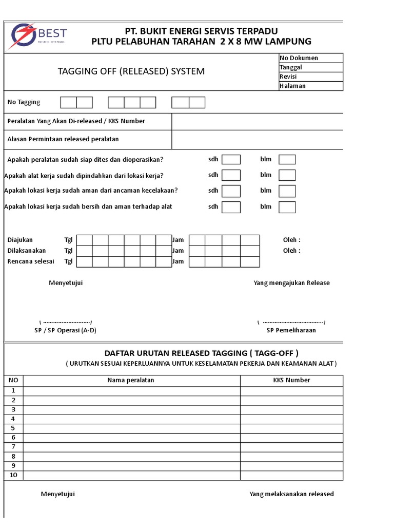 Form Pengajuan TAGGING PERALATAN PLTU TARAAHAN | PDF | Teknologi & Rekayasa