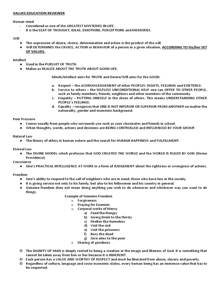 Values Education Reviewer | PDF | New Testament | Old Testament