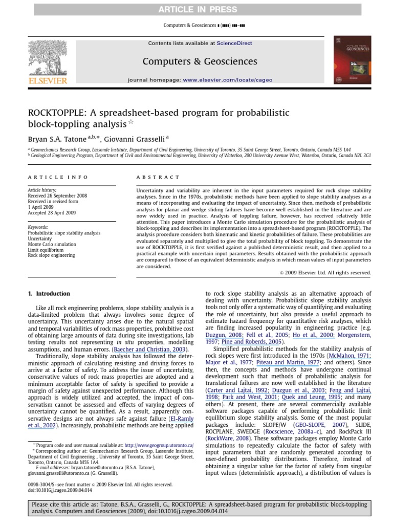 Computers & Geosciences: Bryan S.A. Tatone, Giovanni Grasselli | PDF | Teaching Mathematics | Nature