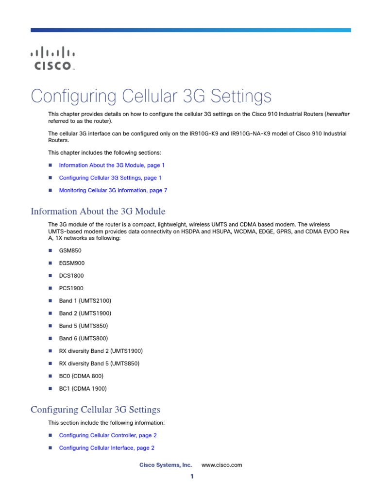 Configuring Cellular 3G Settings: Information About The 3G Module ...