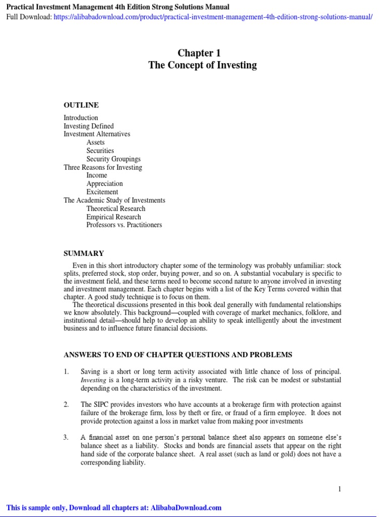 Practical Investment Management 4th Edition Strong Solutions Manual ...