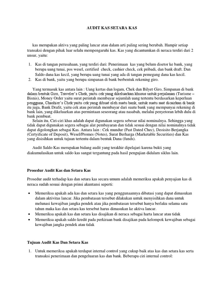 Audit Kas Setara Kas | PDF | Bisnis | Pengelolaan Keuangan & Uang