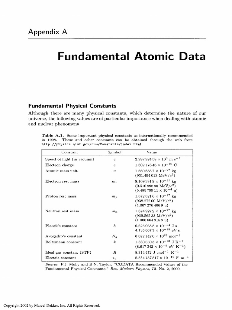 Fundamental Atomic Data: Appendix A | PDF | Radionuclide | Chemical ...