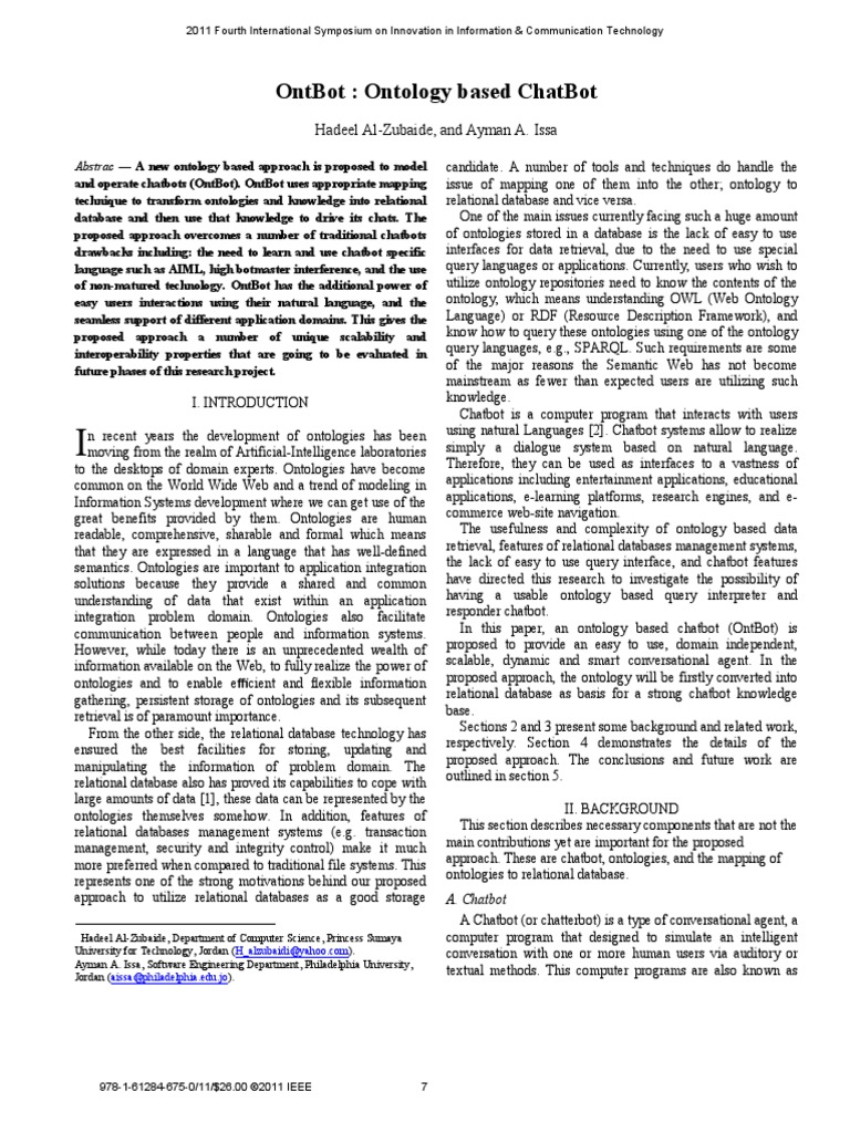 Ontbot: Ontology Based Chatbot: Hadeel Al-Zubaide, and Ayman A. Issa ...