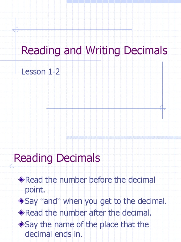 Reading and Writing Decimals: Lesson 1-2 | PDF | Teaching Methods ...