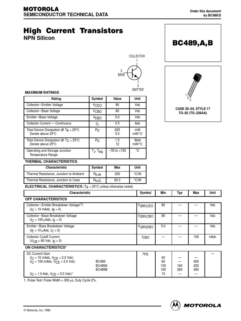 Datasheet BC489 | PDF | Transistor | Electrical Engineering