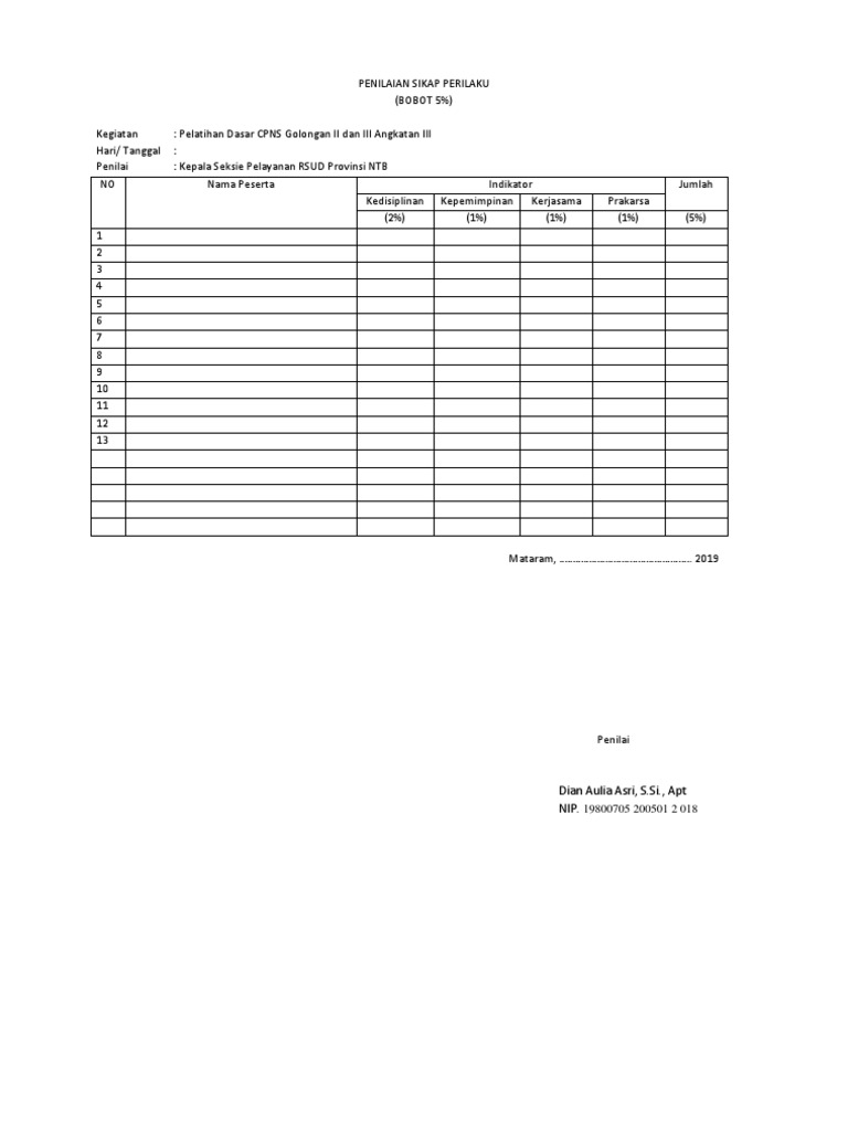 Form Penilaian Sikap Perilaku | PDF