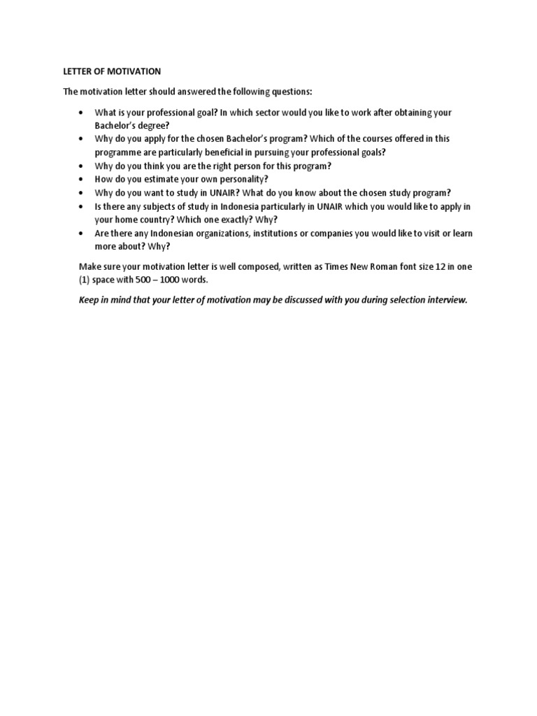 Motivation Letter for UNAIR Admission | PDF | Career & Growth | Business