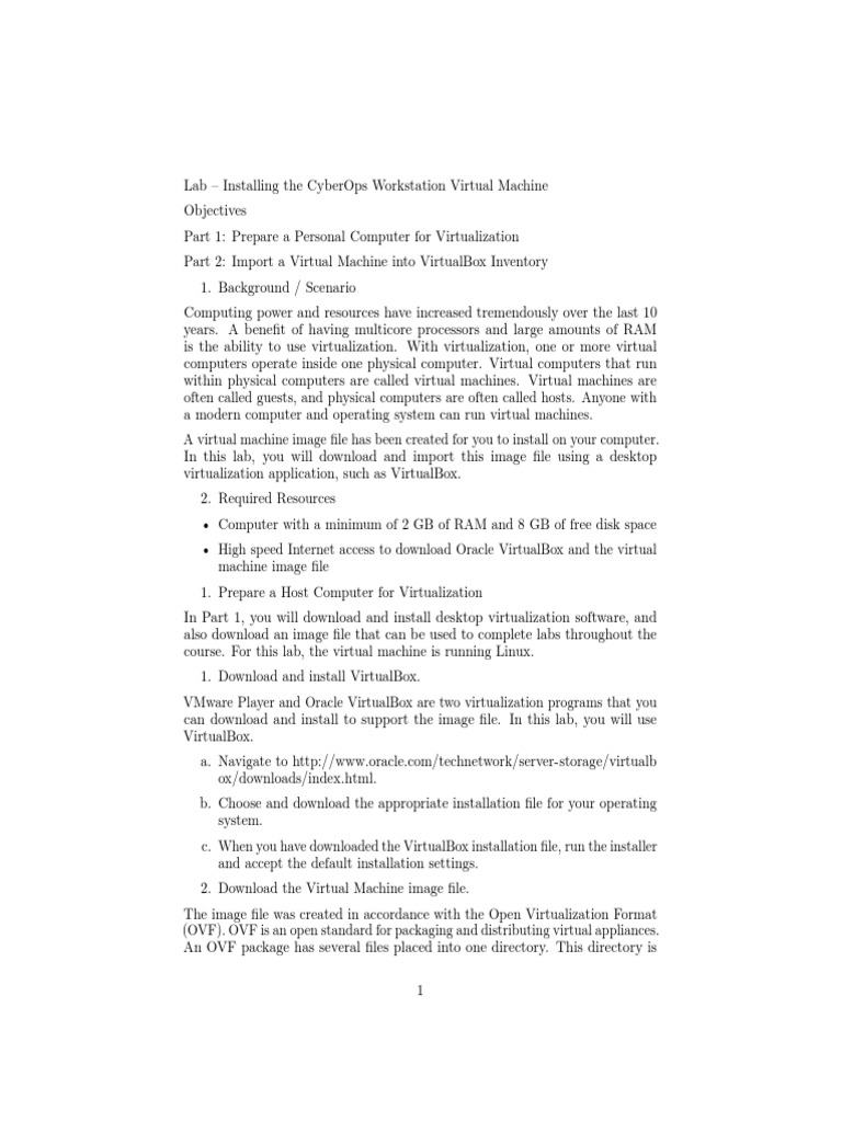 1.1.1.4 Lab - Installing The CyberOps Workstation Virtual Machine | PDF | Virtual Machine ...