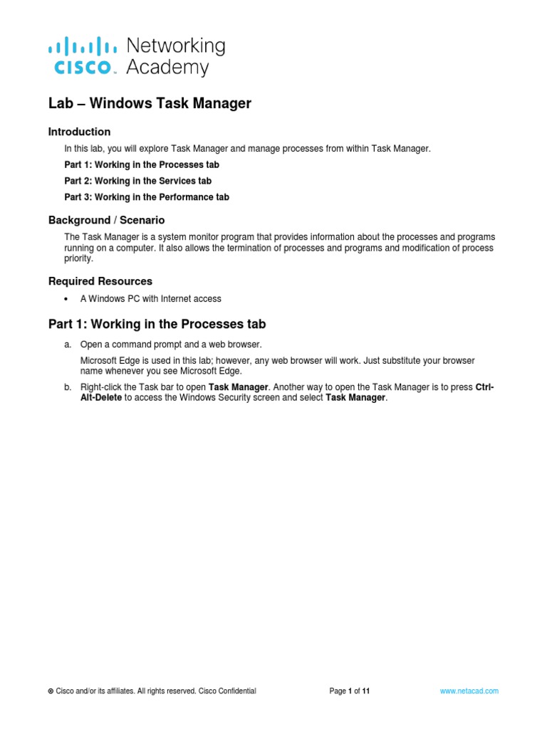 2.2.1.12 Lab - Windows Task Manager | PDF | Tab (Gui) | System Software