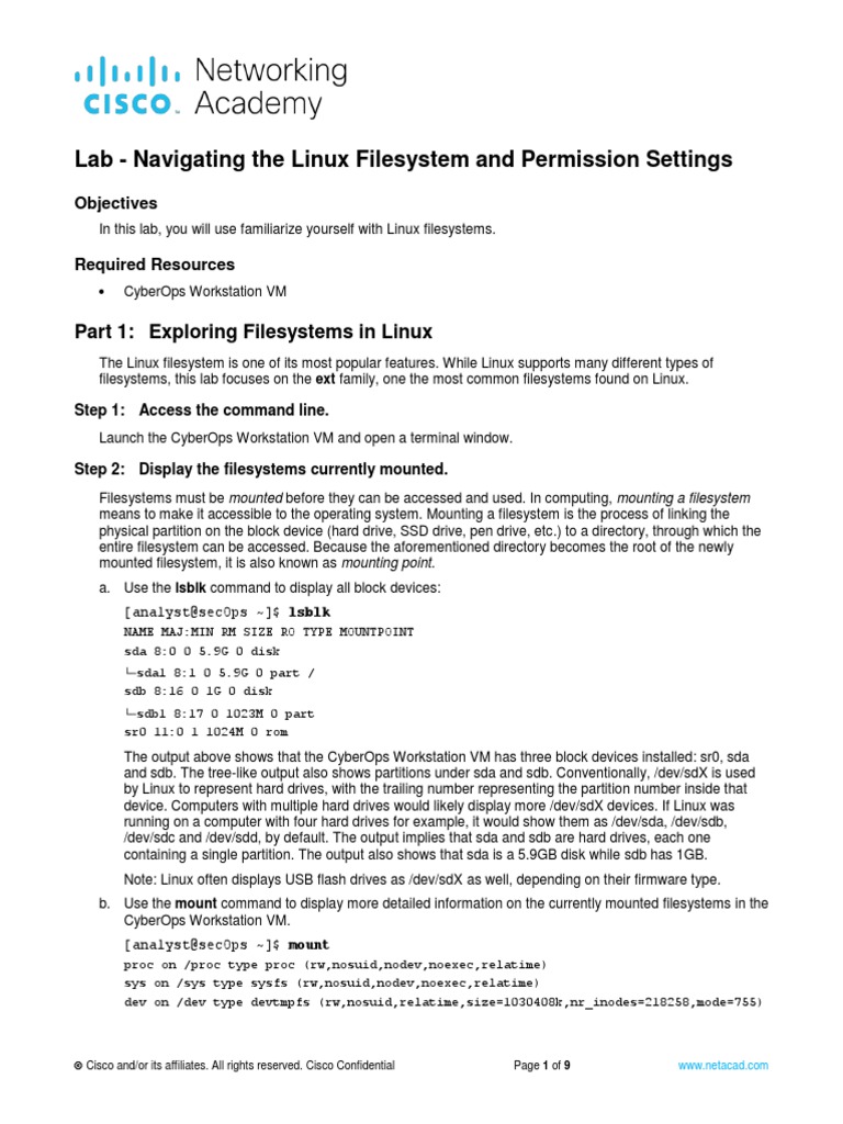 3.2.2.4 Lab - Navigating The Linux Filesystem and Permission Settings | PDF | Computer File ...