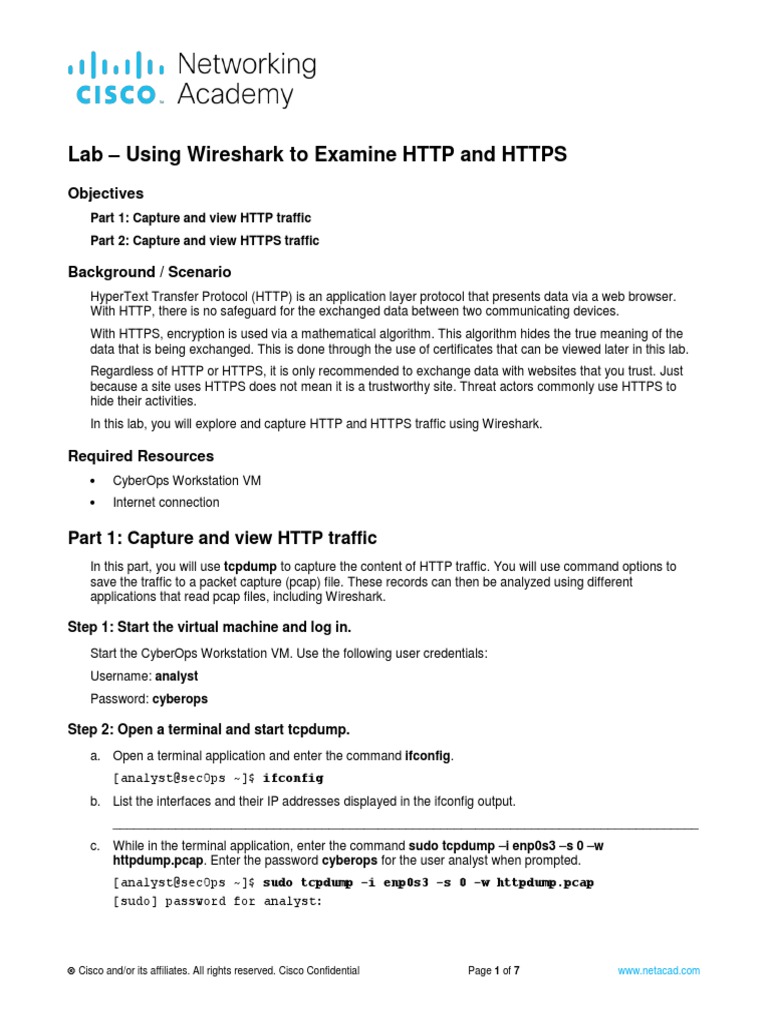 4.6.6.5 Lab - Using Wireshark To Examine HTTP and HTTPS Traffic | PDF | Hypertext Transfer ...