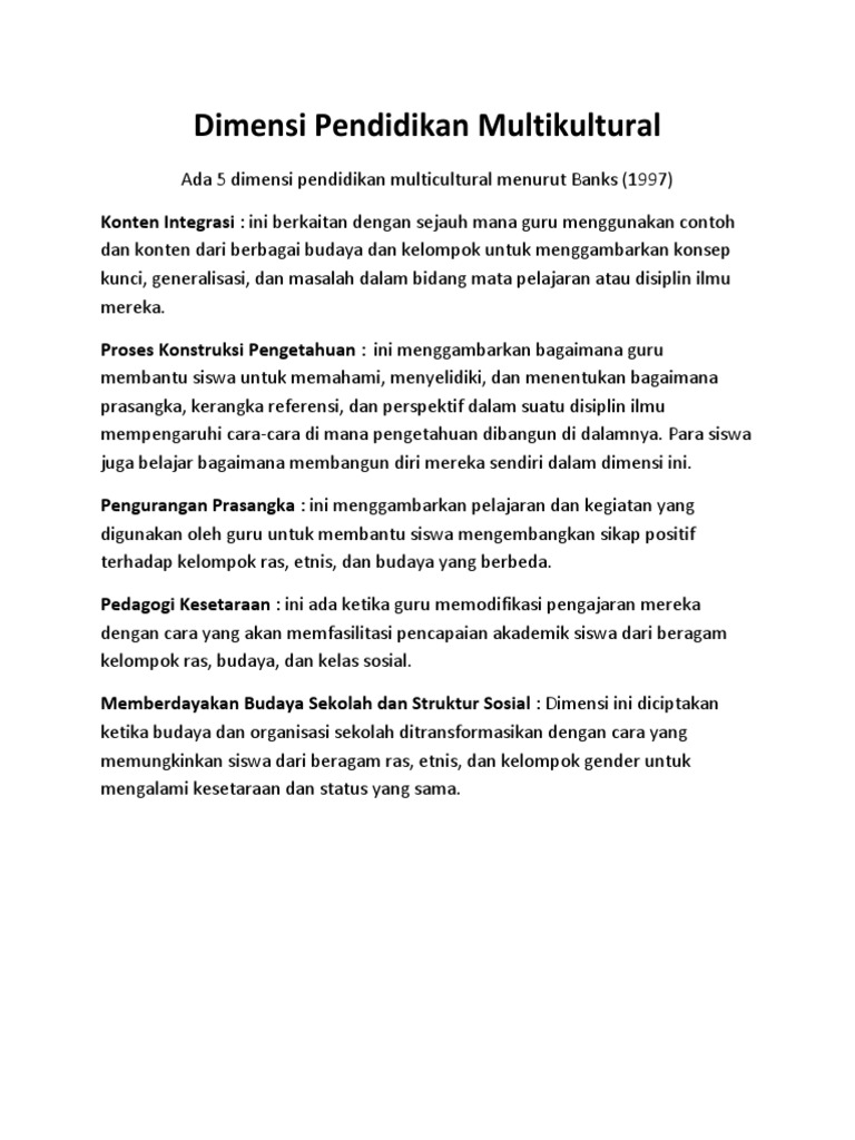 Dimensi Pendidikan Multikultural | PDF