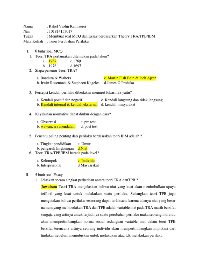 Soal TRA | PDF | Karier & Perkembangan | Pengembangan Diri