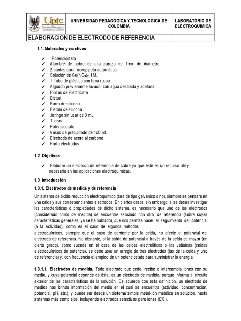 Elaboración de Electrodo de Referencia | PDF | Electroquímica | Electrodo