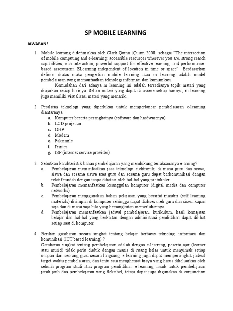 Jawaban Soal Mobile Learning | PDF