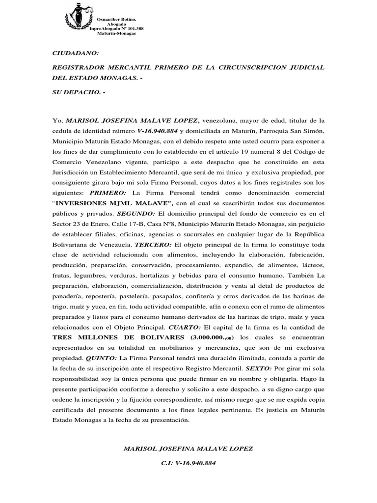 Firma Personal Marisol Malave | PDF | Venezuela | Alimentos