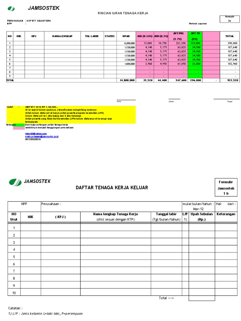 FORM Rincian Iuran Jamsostek | PDF