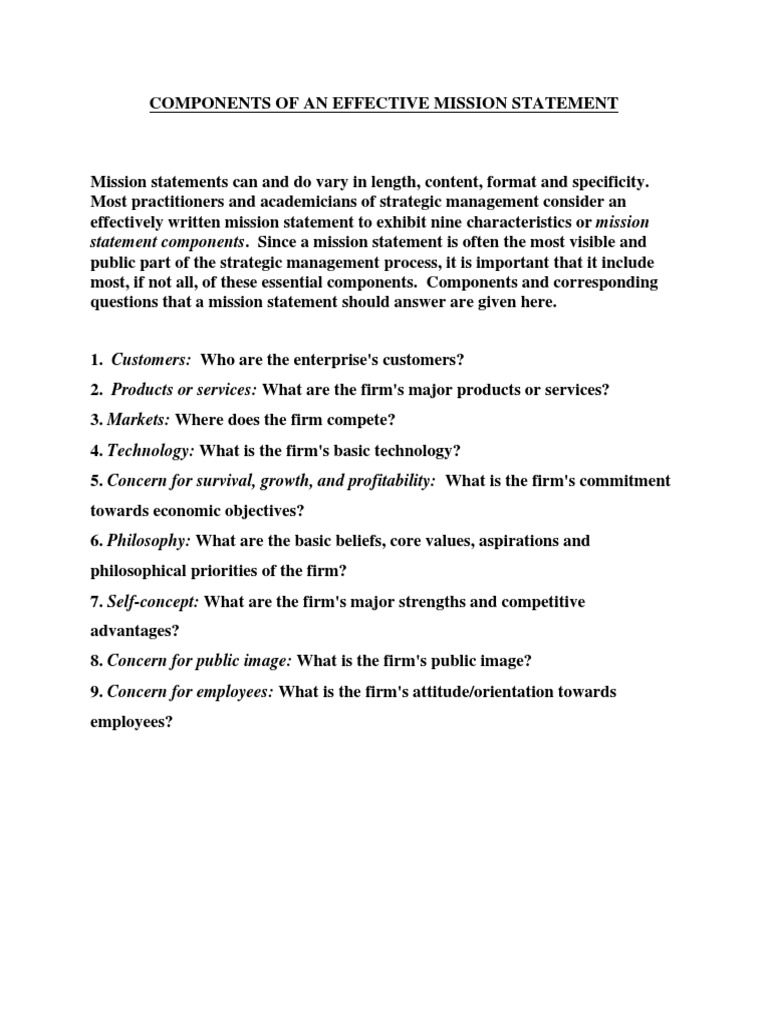 Statement Components. Since A Mission Statement Is Often The Most ...