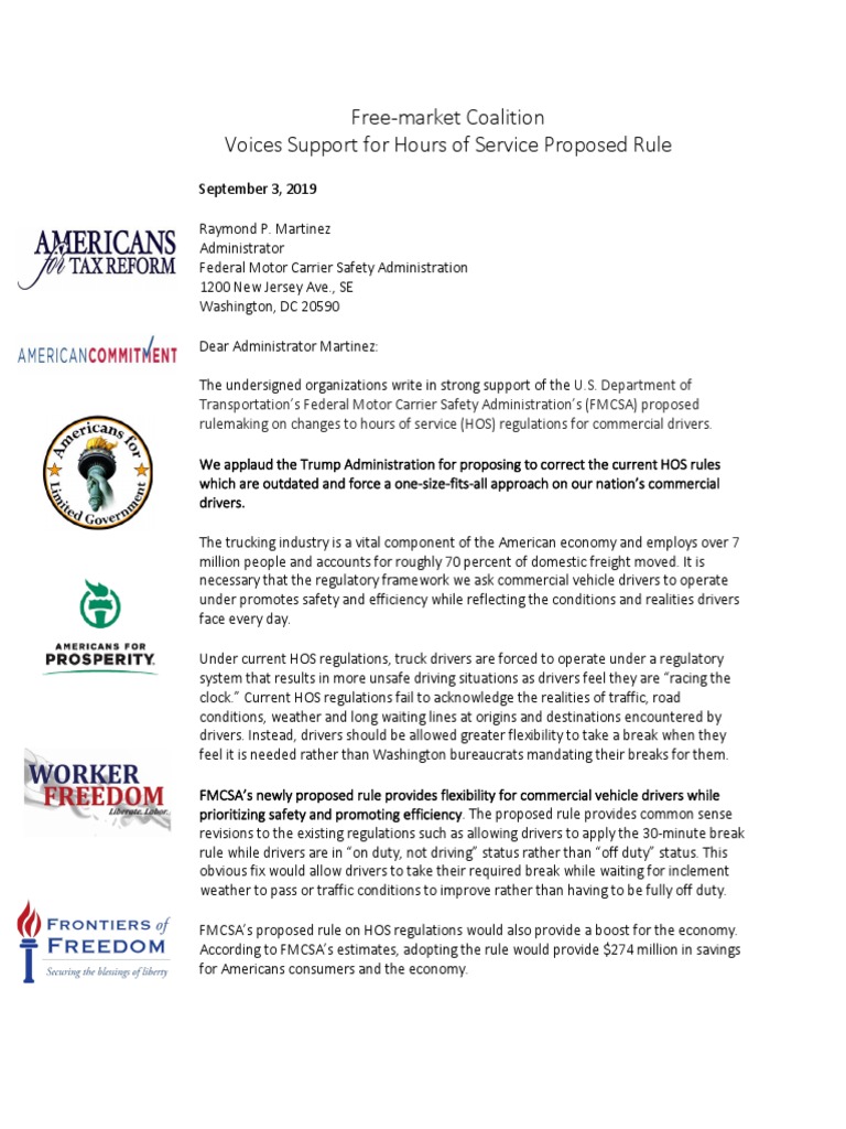Hos Letter To Fmcsa | PDF | Transport | Government
