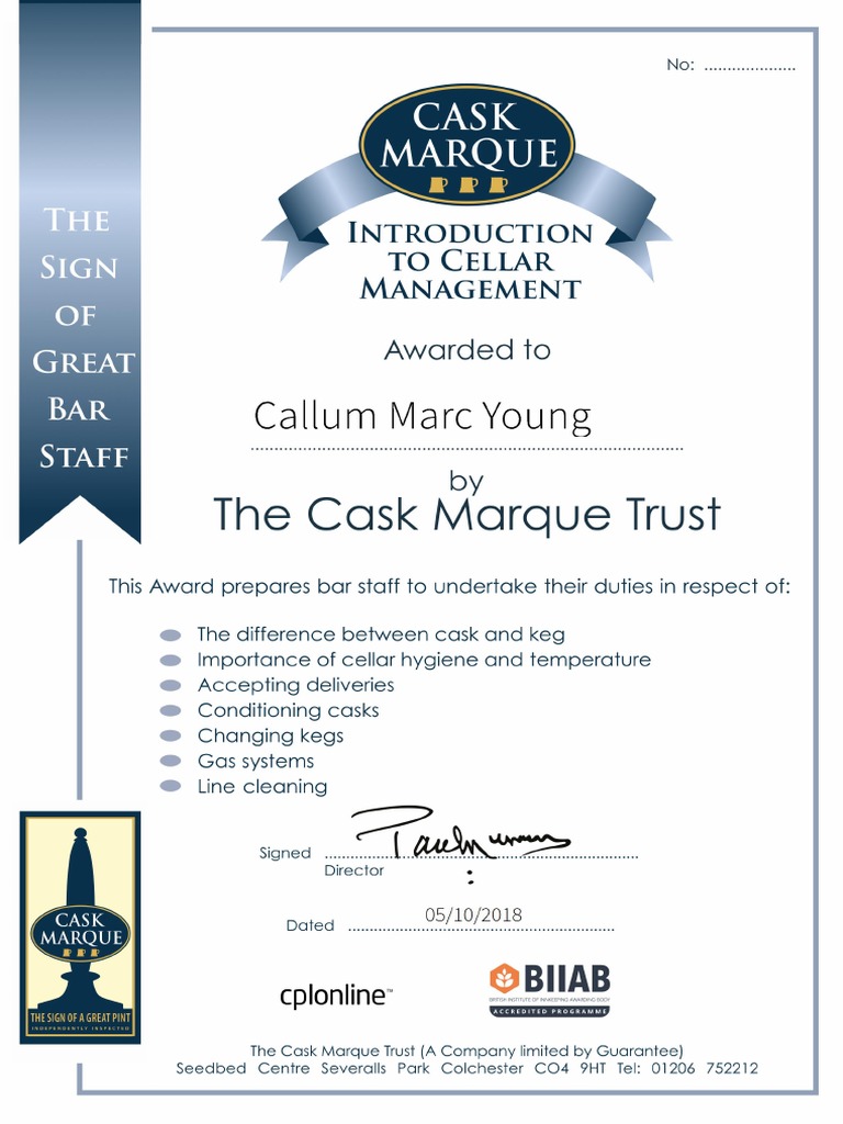 Cask Marque Cellar Management Certificate | PDF