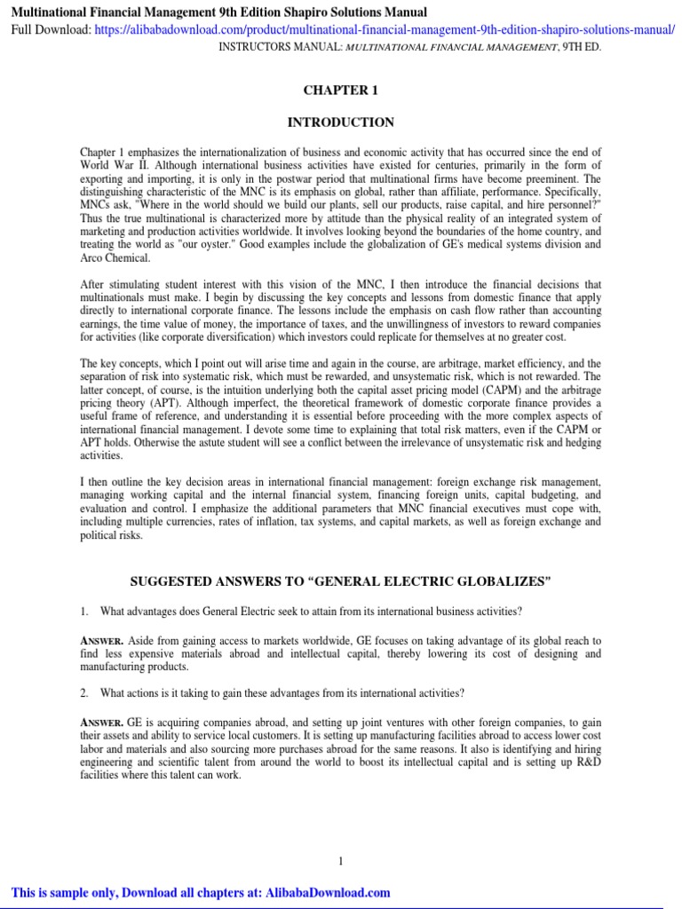 Multinational Financial Management 9th Edition Shapiro Solutions Manual ...