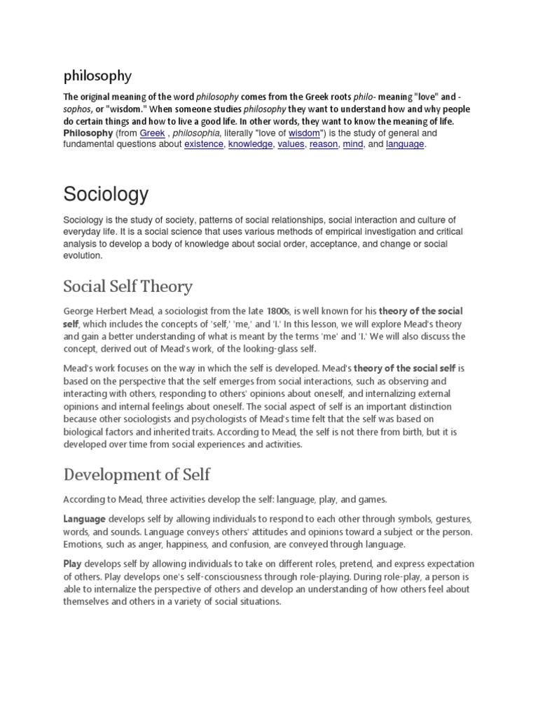 Sociology: Social Self Theory | PDF | Self | Thought