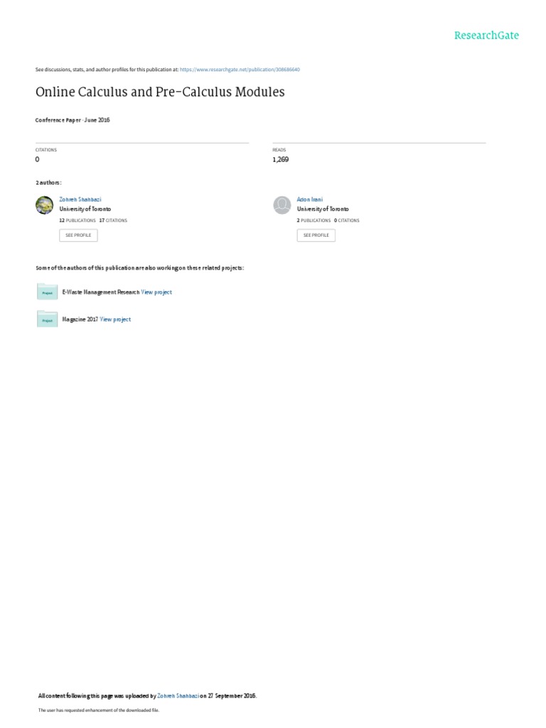 Online Calculus and Pre-Calculus Modules: June 2016 | Download Free PDF ...