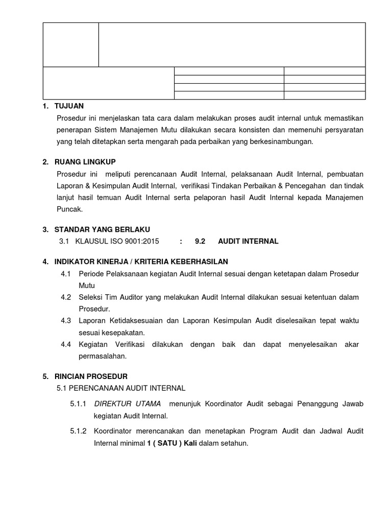 Sop Audit Internal | PDF