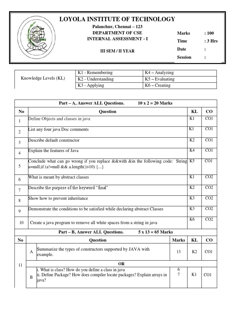 Loyola Institute of Technology: Define Objects and Classes in Java ...