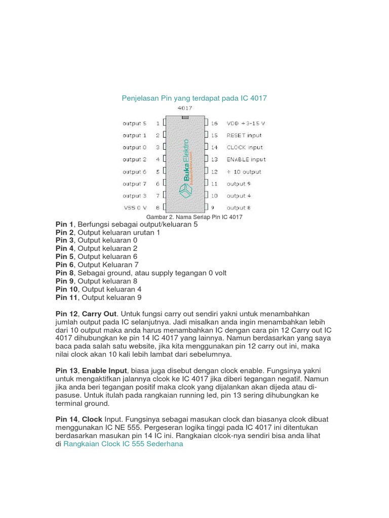 Penjelasan Pin IC 4017 dan Fungsinya | PDF