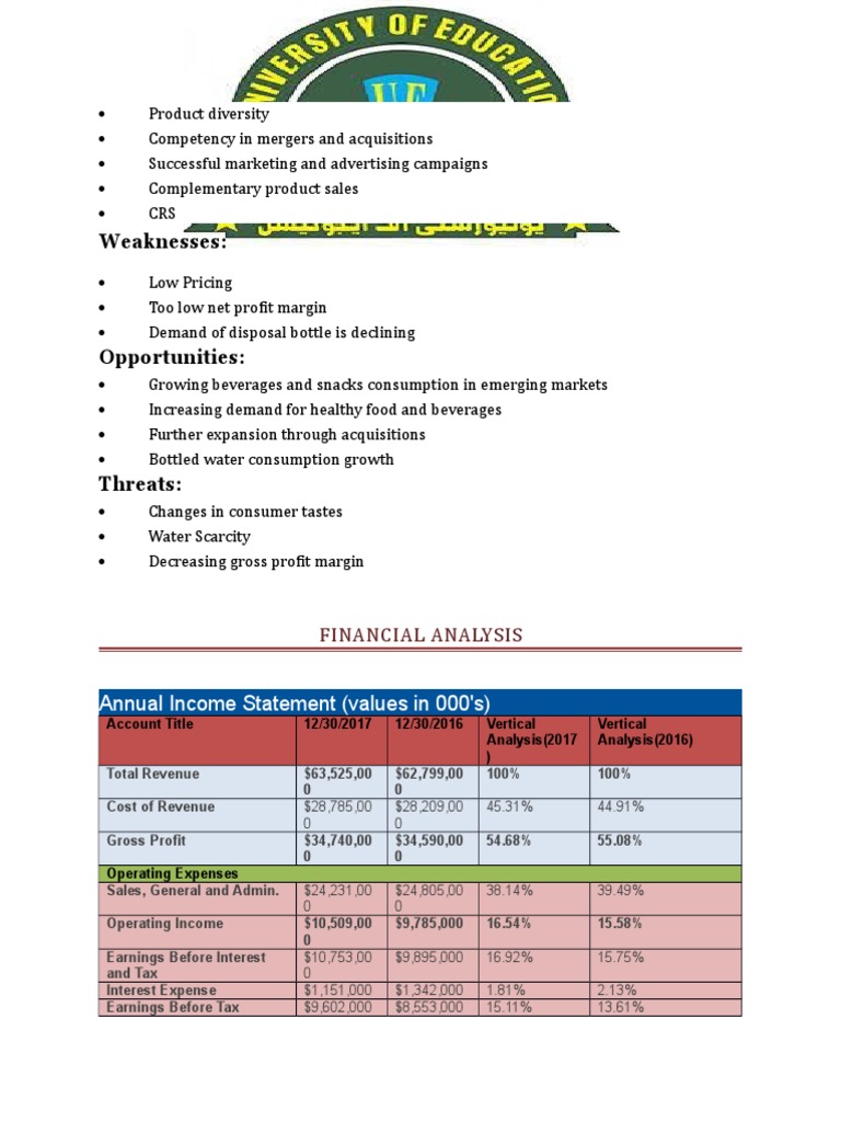 PepsiCo 2017 Financial Overview | PDF | Net Income | Revenue