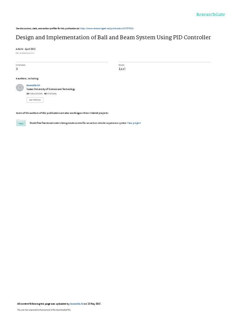 Design and Implementation of Ball and Beam System Using PID Controller | PDF | Control Theory ...