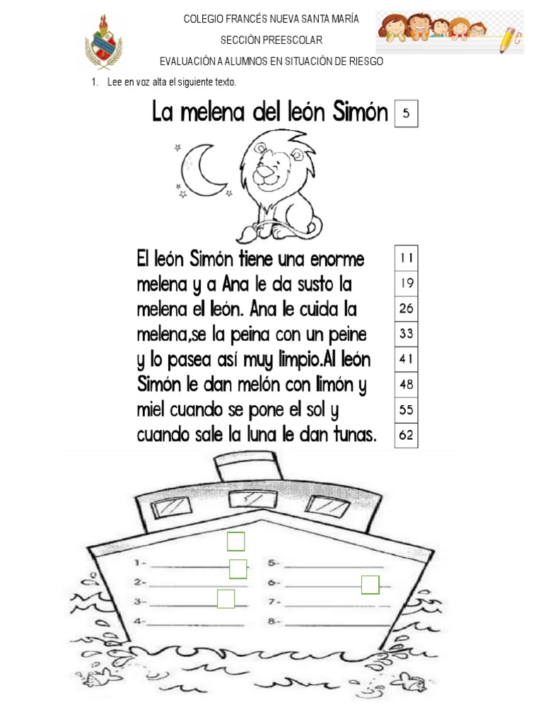 Evaluación Preescolar Lectura | PDF