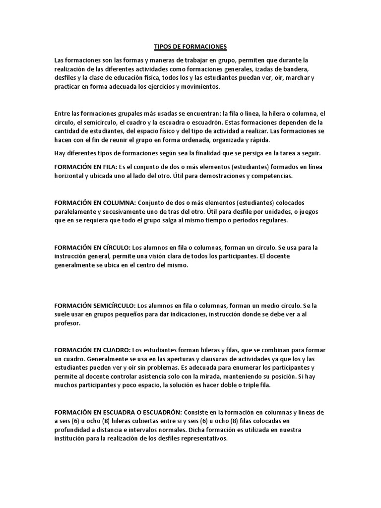Tipos de Formaciones | PDF | Educación avanzada | Enseñando y aprendiendo