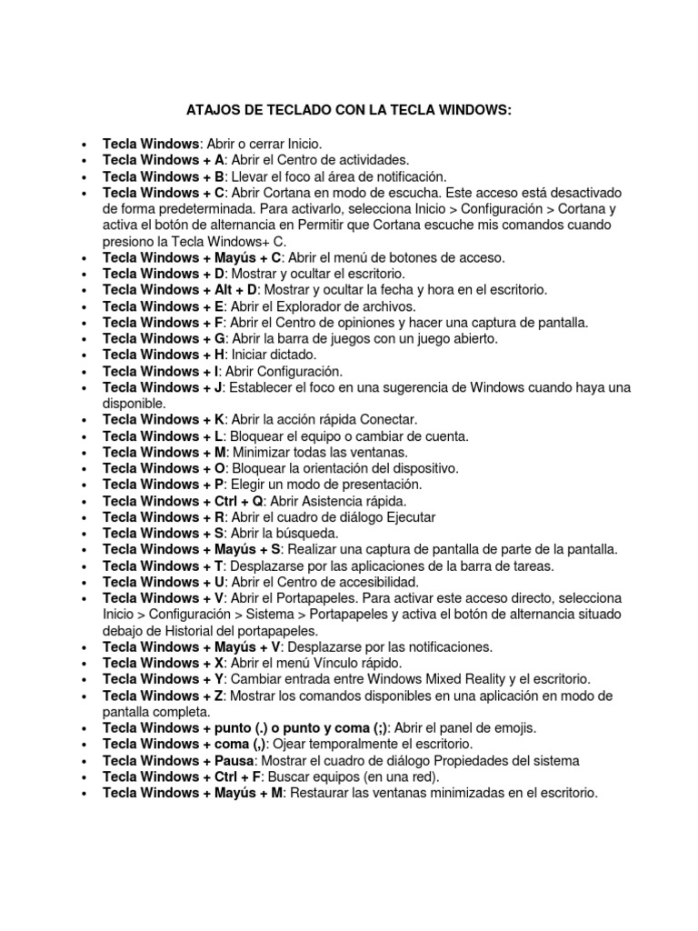 Atajos Windows | PDF | Ventana (informática) | Microsoft Windows