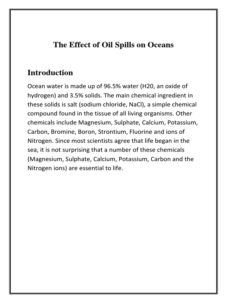 The Effect of Oil Spills On Oceans | PDF | Oil Spill | Seawater