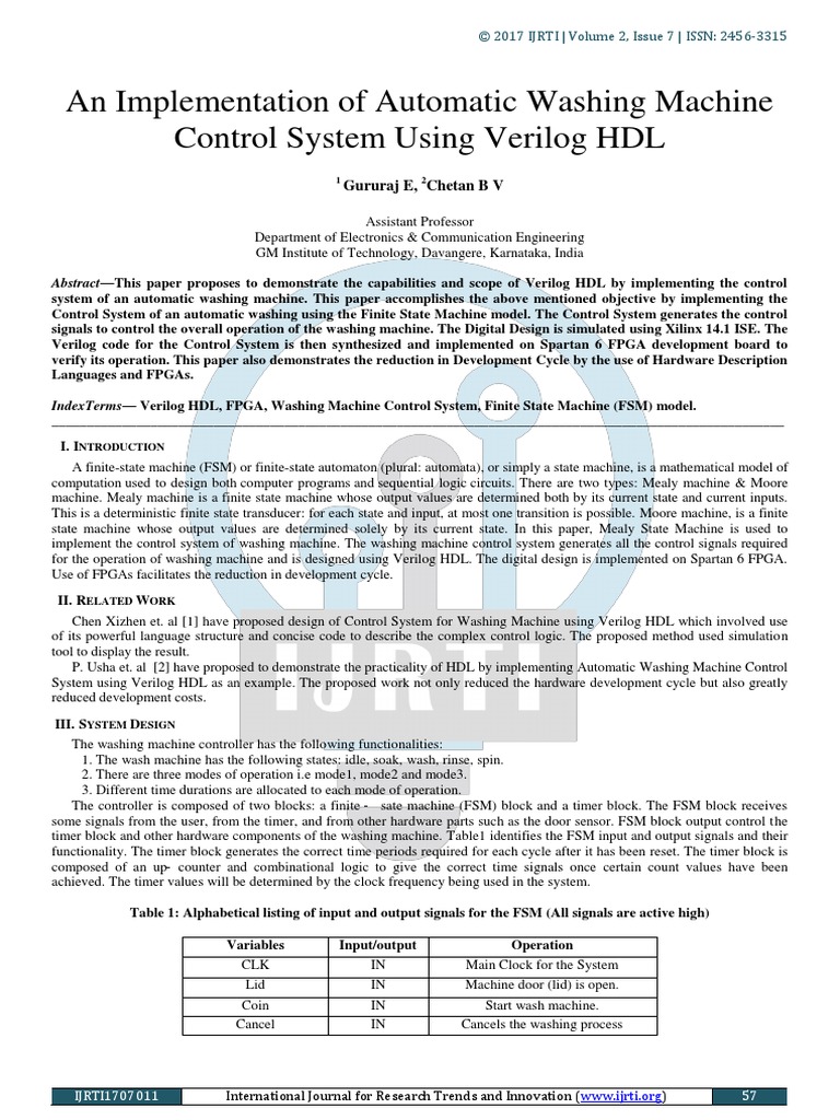 Implementation of Automatic Washing Machine Using VHDL | PDF | Hardware Description Language ...