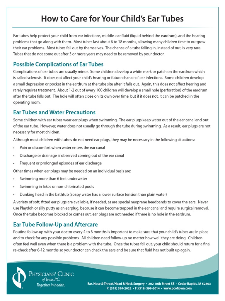 How To Care For Your Child S Ear Tubes Pdf Ear Audiology