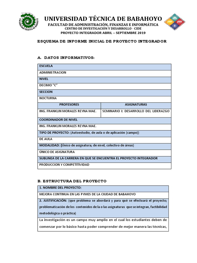 Informe Inicial de Proyecto Integrador | PDF | Investigación y ...