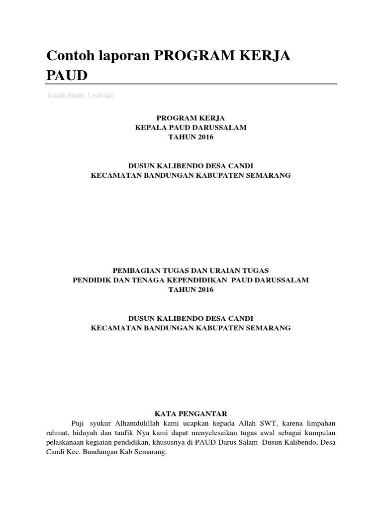 Contoh Laporan Program Kerja Paud | PDF