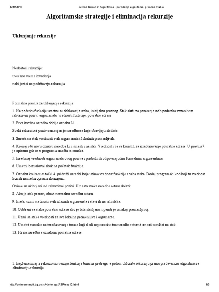 Jelena Grmusa - Algoritmika - Poređenje Algoritama, Primena Stabla | PDF