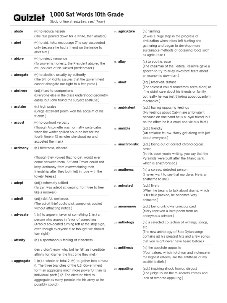 1,000 Sat Words 10th Grade | PDF | Young Adult