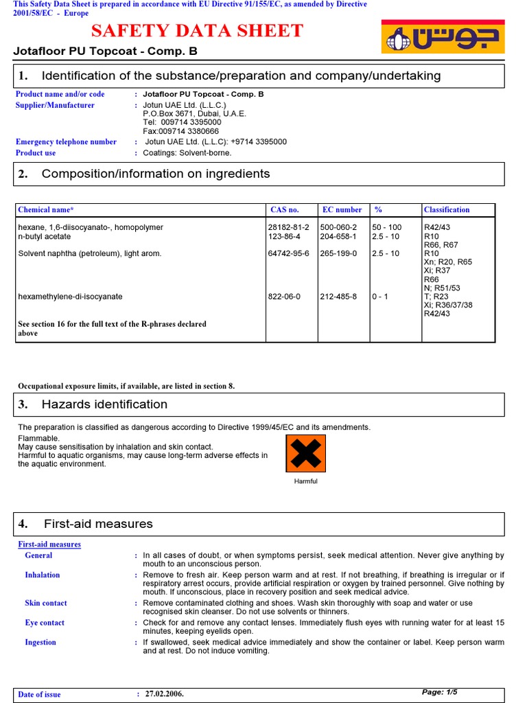Safety Data Sheet: Identification of The Substance/preparation and ...