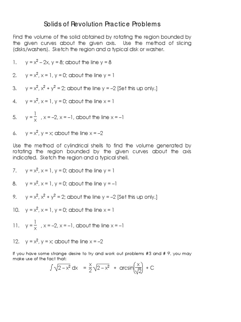 Solids of Rev. Practice | PDF