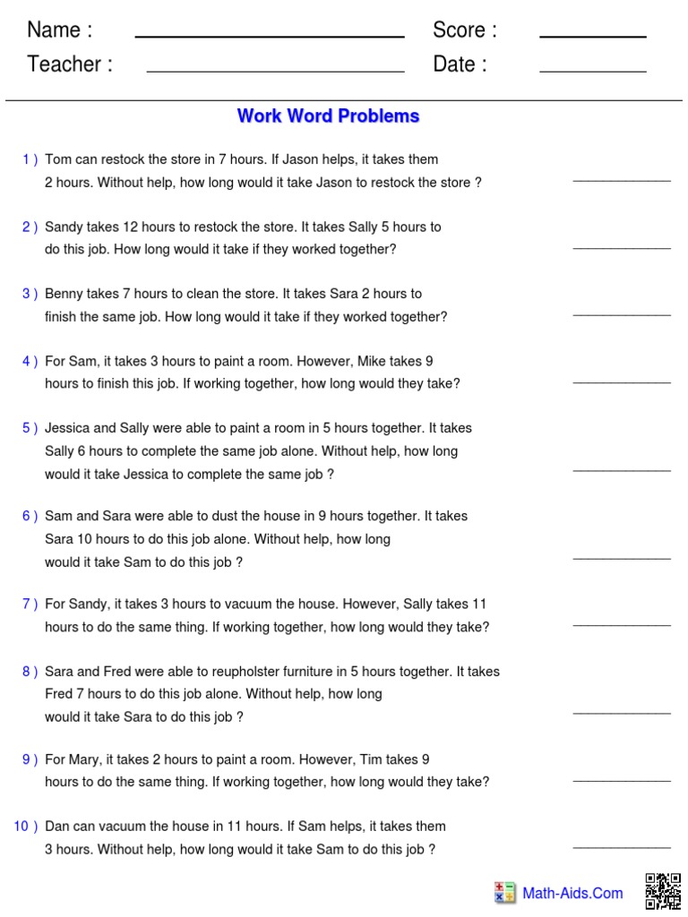 Work Word Problem Worksheet 2 PDF | PDF | Sports | Nature