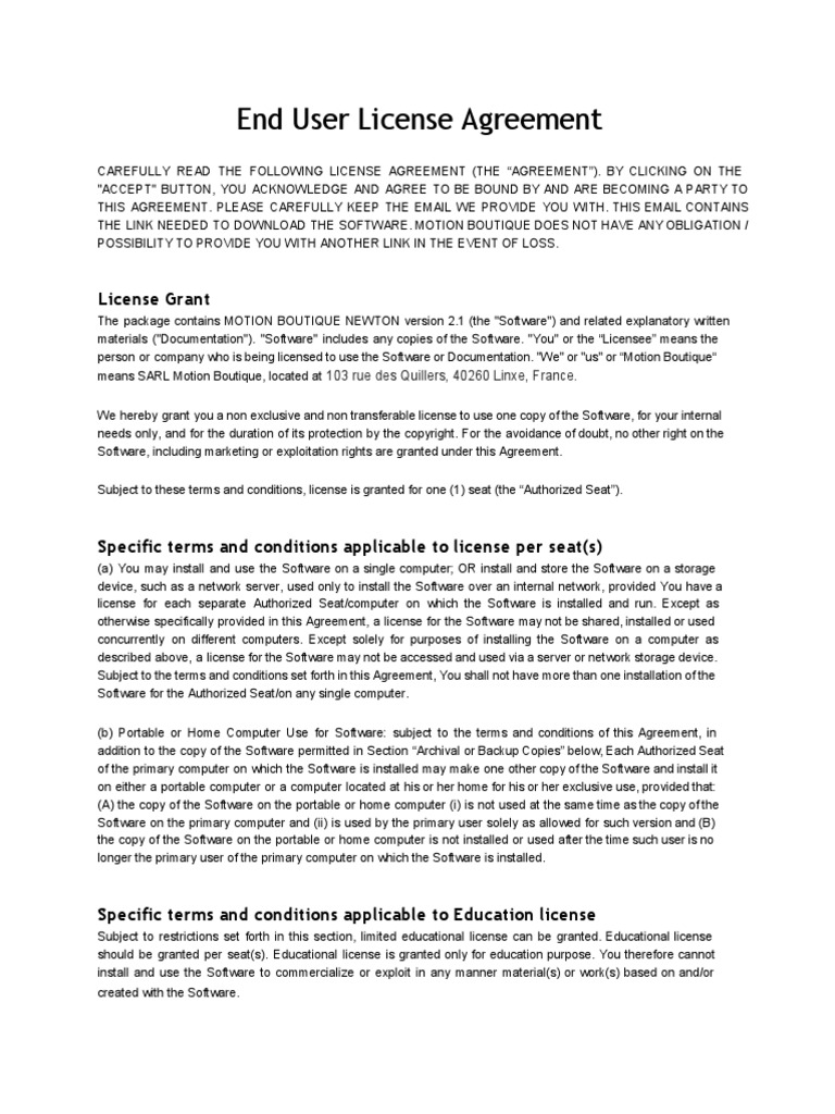 End User License Agreement | PDF | License | Copyright